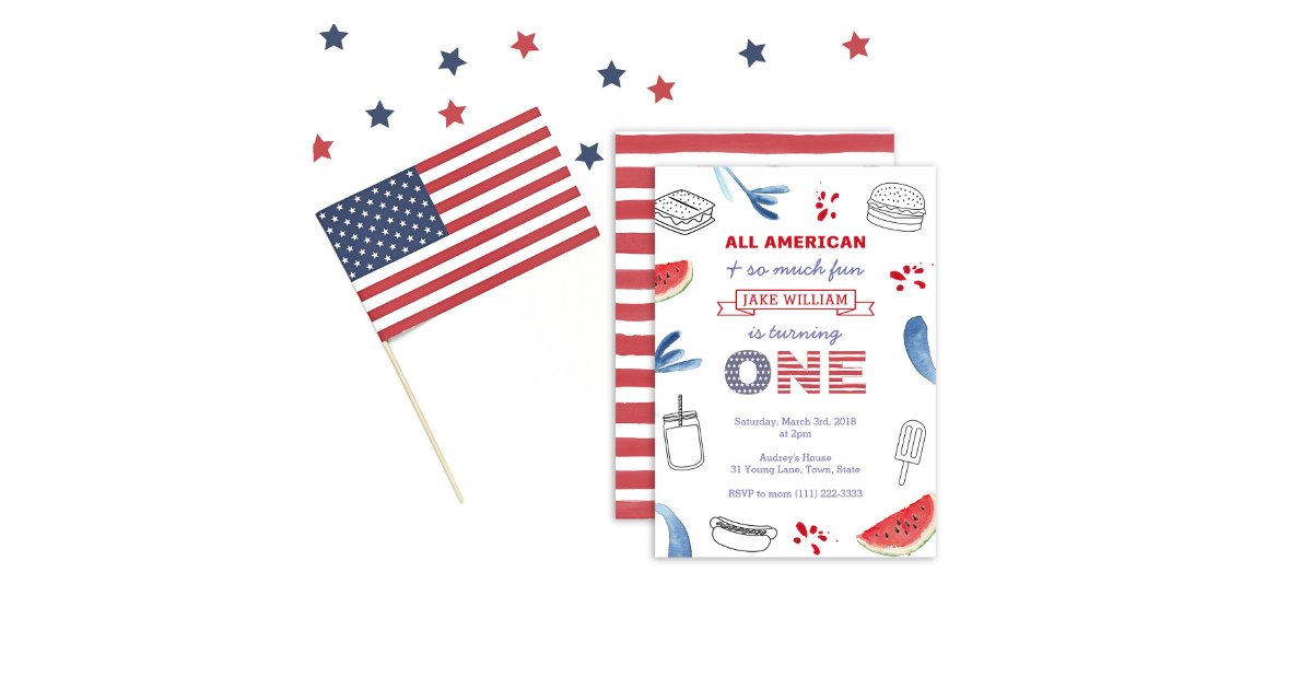 Red White Blue Cookout 1st Birthday Party Unisex Invitation | Zazzle