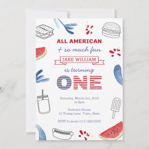 Red White Blue Cookout 1st Birthday Party Unisex Invitation | Zazzle