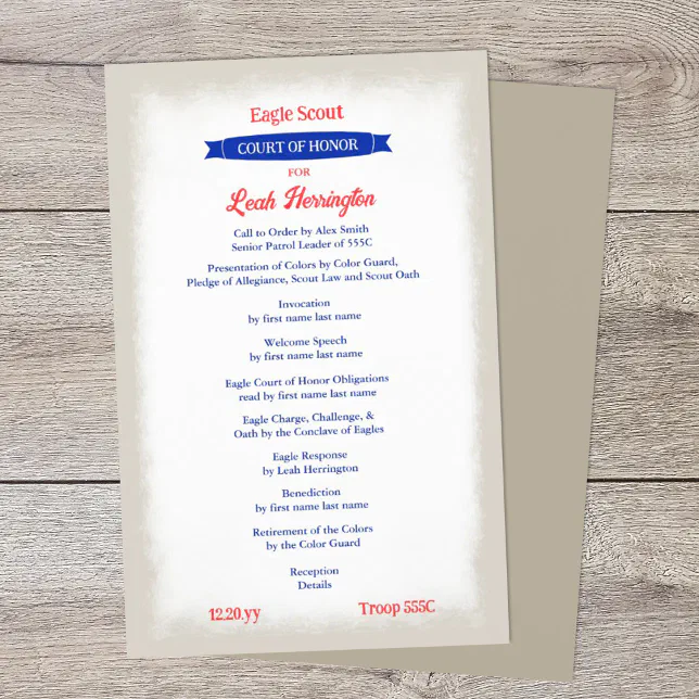 Red, White, Blue Court of Honor Program Flyer | Zazzle