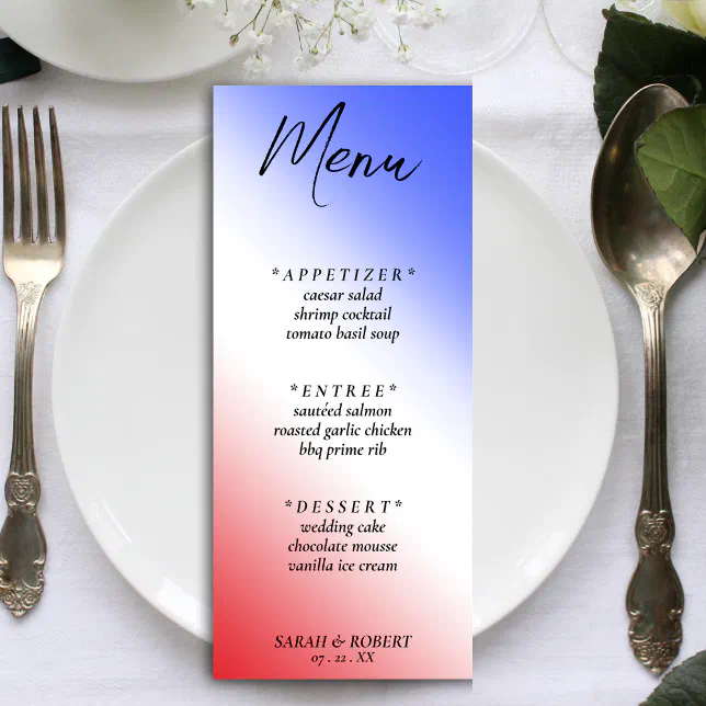 Red White & Blue Diagonal Ombre Wedding Reception Menu | Zazzle