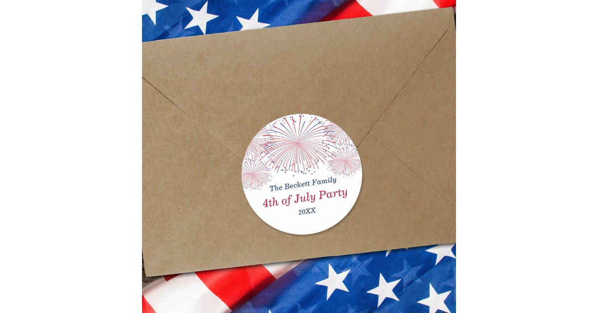 Red, White & Blue Fireworks 4th Of July Party Classic Round Sticker ...