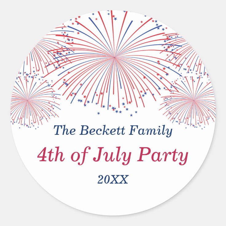 Red, White & Blue Fireworks 4th Of July Party Classic Round Sticker ...