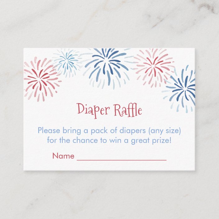 Red White Blue Fireworks Diaper Raffle Baby Shower Enclosure Card ...