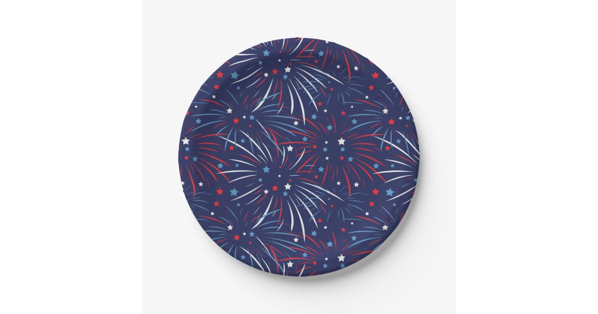 Red White Blue Fireworks Stars Paper Plates | Zazzle