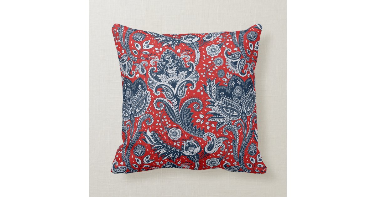 Red White & Blue Floral Paisley Bohemian Boho Throw Pillow | Zazzle.com