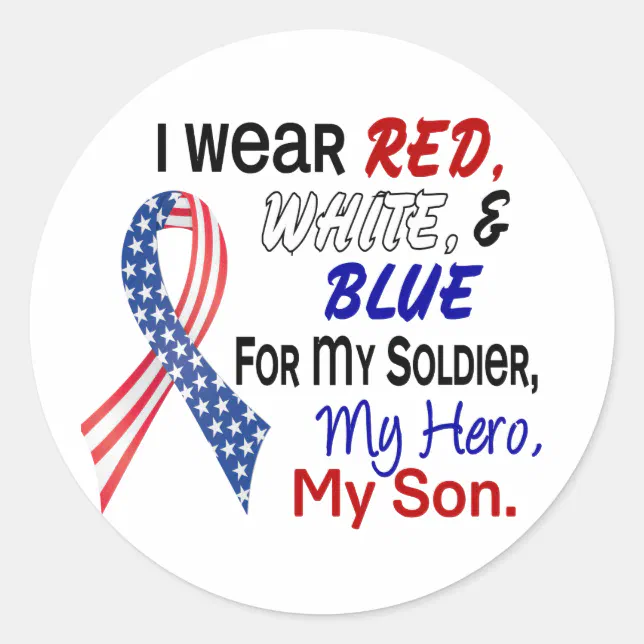 Red White Blue For My Son Classic Round Sticker | Zazzle