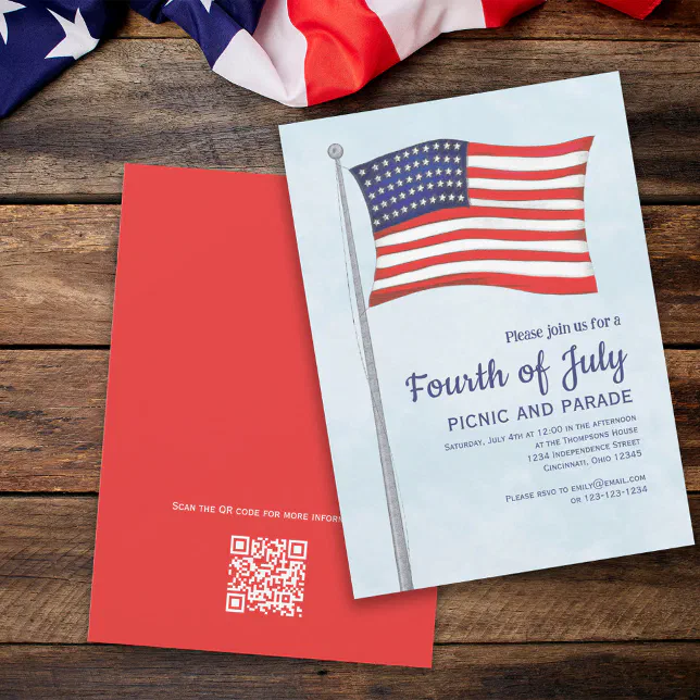 Red White Blue Fun Fourth Of July Flag QR Code Invitation | Zazzle