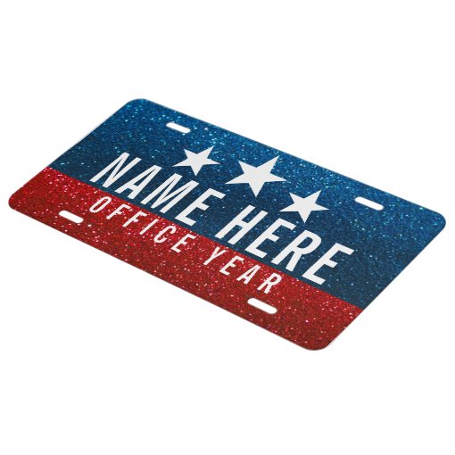 Red White Blue Glitter American Campaign Template License Plate | Zazzle