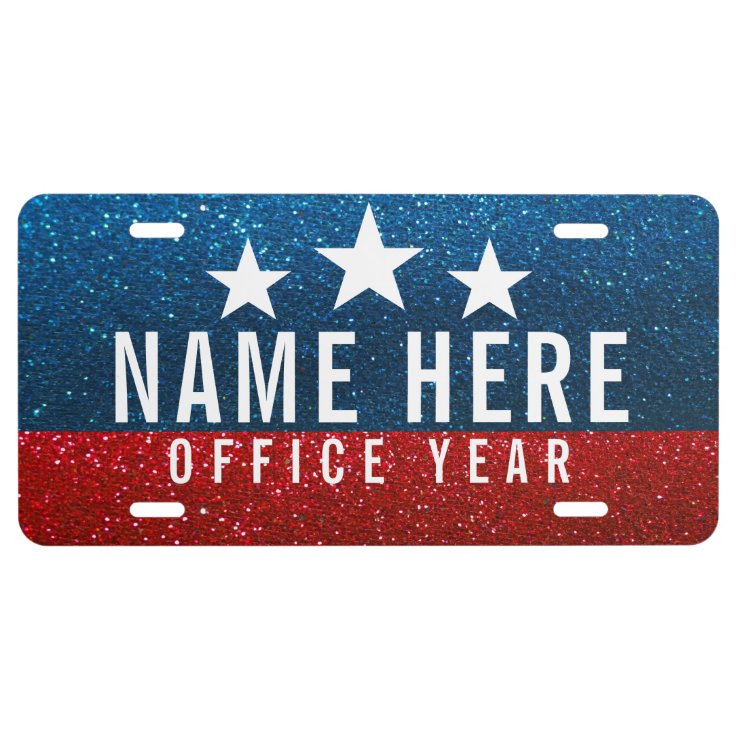 Red White Blue Glitter American Campaign Template License Plate | Zazzle
