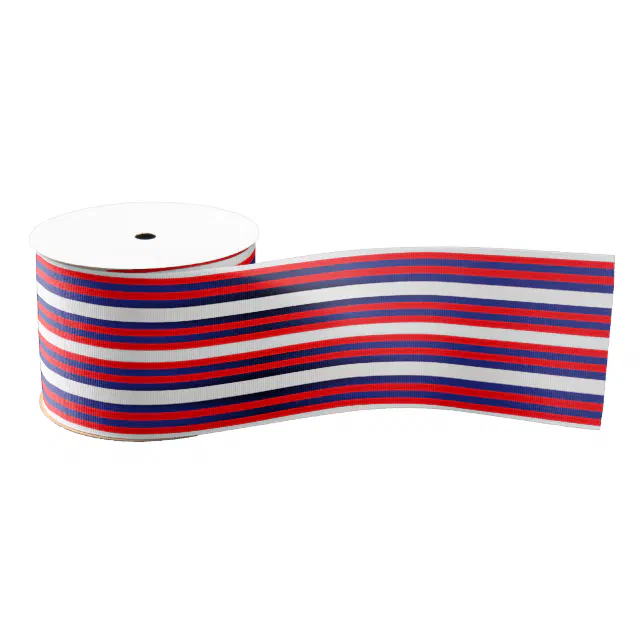 Red White Blue Horizontal Stripes Modern Pattern Grosgrain Ribbon | Zazzle