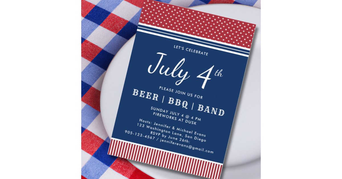 Red White Blue July 4th Party BBQ Celebration Invitation | Zazzle