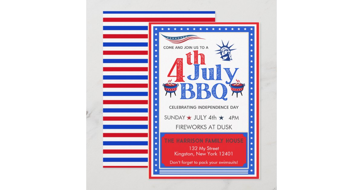 Red White Blue July 4th Party BBQ Celebration Invitation | Zazzle