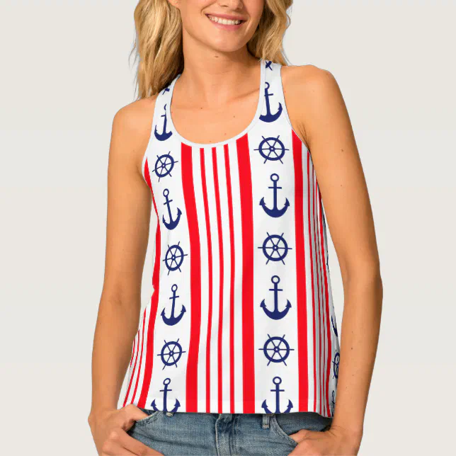 Red White Blue Nautical Anchors Sailing Boating Tank Top | Zazzle