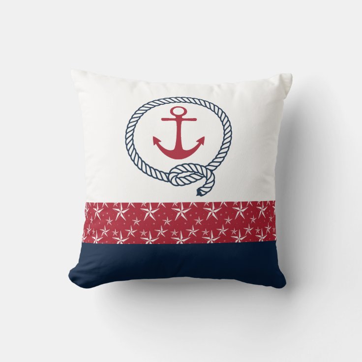 Red White Blue Nautical Throw Pillow with Anchor | Zazzle