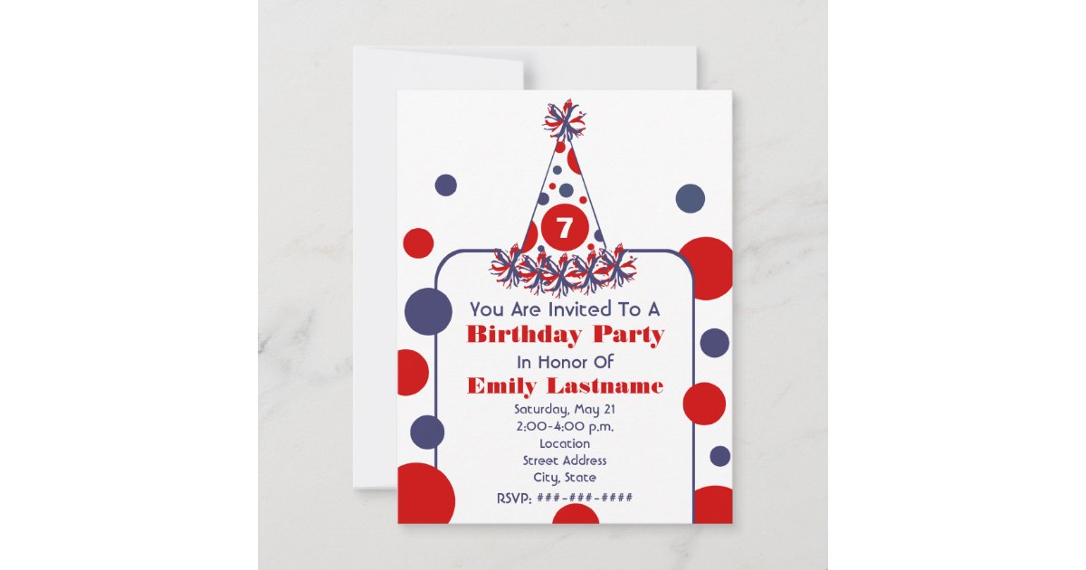 Red White & Blue Polka Dot Birthday Party Hat Invitation | Zazzle
