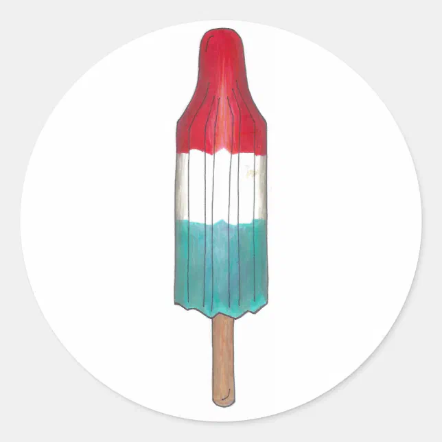 Red White Blue Rocket Pop Popsicle Patriotic USA Classic Round Sticker ...
