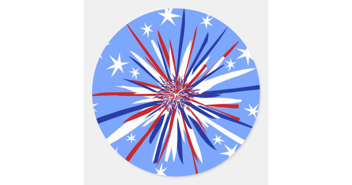 Red White & Blue Starburst Classic Round Sticker | Zazzle