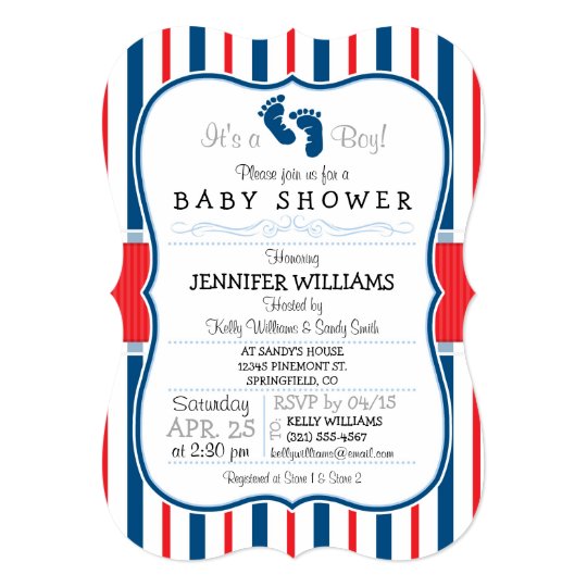 Red, White, & Blue Stripes Baby Shower Invitation | Zazzle.com