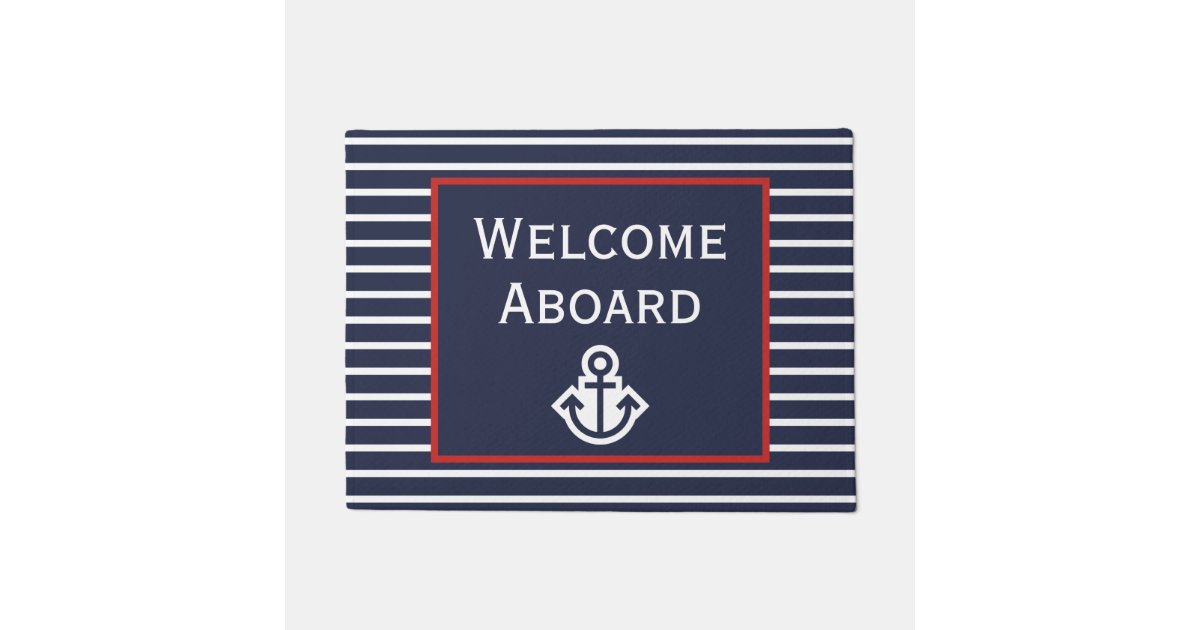 Red White & Blue Welcome Aboard Boat Doormat | Zazzle