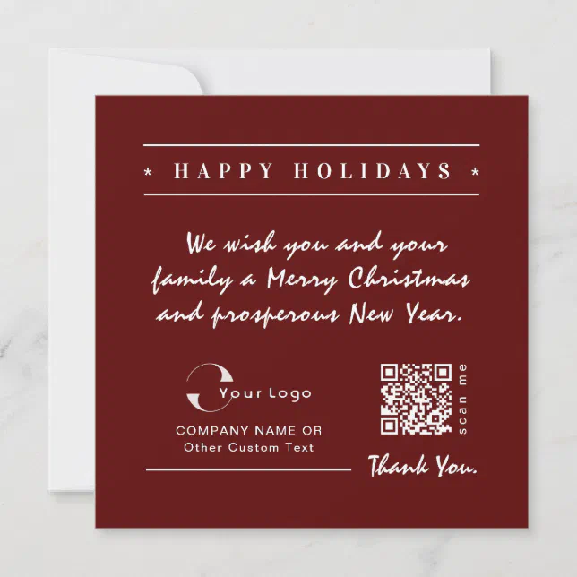 Red White Business Logo QR code Christmas Simple Holiday Card | Zazzle