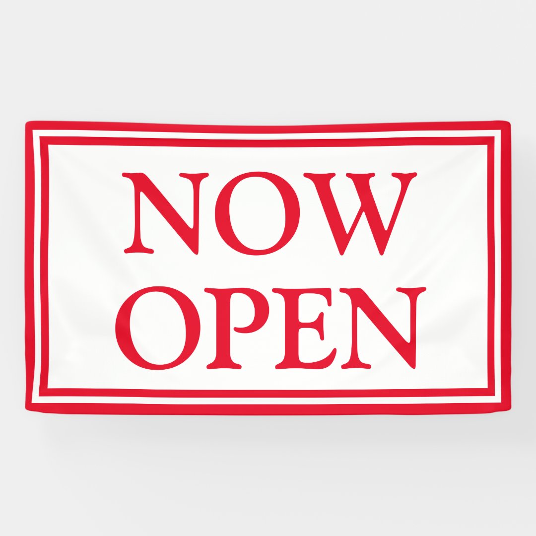 Red White Business Now Open Banner | Zazzle