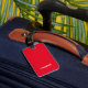 Red white business sharp acrylic luggage tag | Zazzle