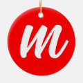 Red White Calligraphy Monogram Initial Letter Ceramic Ornament | Zazzle