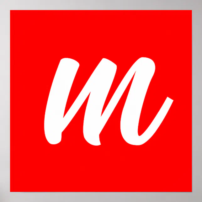 Red White Calligraphy Monogram Initial Letter Poster | Zazzle