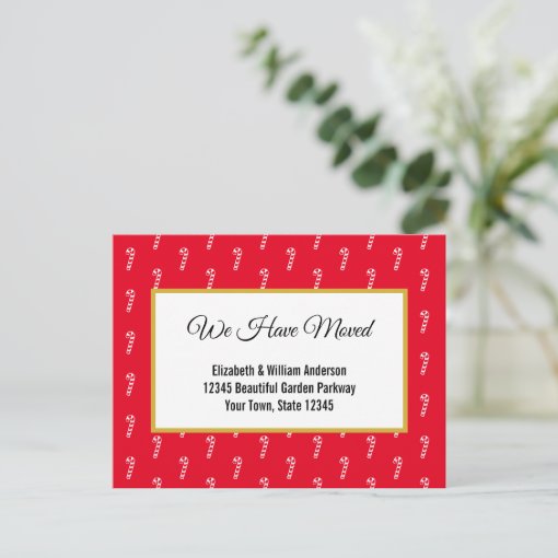 Red & White Candy Cane Holiday Moving Announcement Postcard | Zazzle
