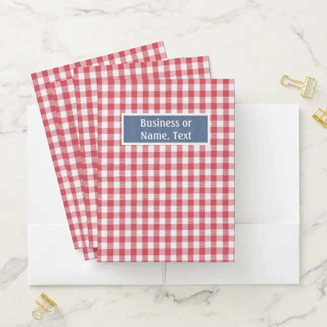 Red & White Check, Denim accent (5) Pocket Folder | Zazzle