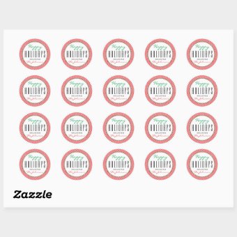 Red & White Chevron "Happy Holidays" Xmas Classic Round Sticker | Zazzle