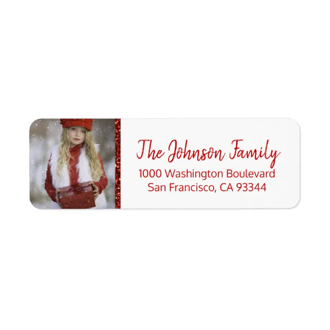 Red White Christmas Add PHOTO Return Address Label | Zazzle