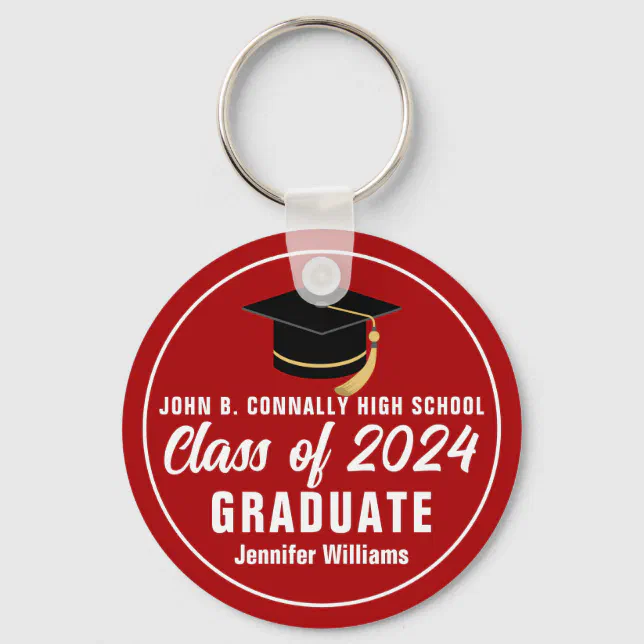 Red White Class of 2024 Personalized Graduate Gift Keychain | Zazzle