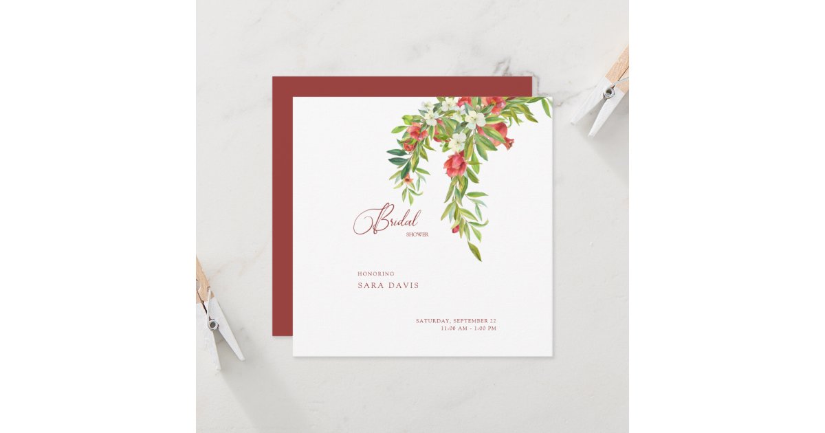 Red & White Colorful Tuscan Bridal Shower Square Invitation | Zazzle