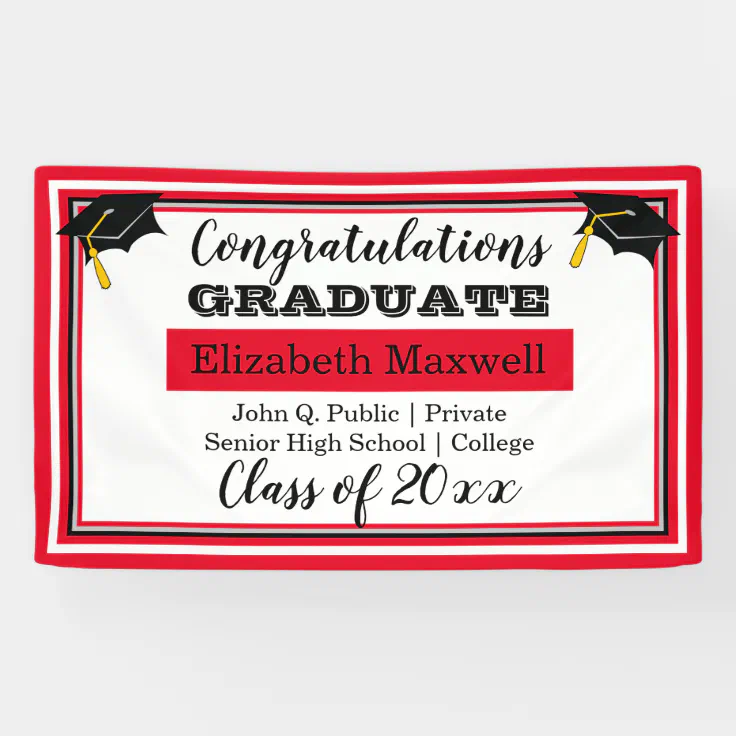 Red | White Congratulations Graduate Graduation Banner | Zazzle