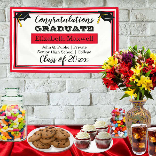 Red | White Congratulations Graduate Graduation Banner | Zazzle