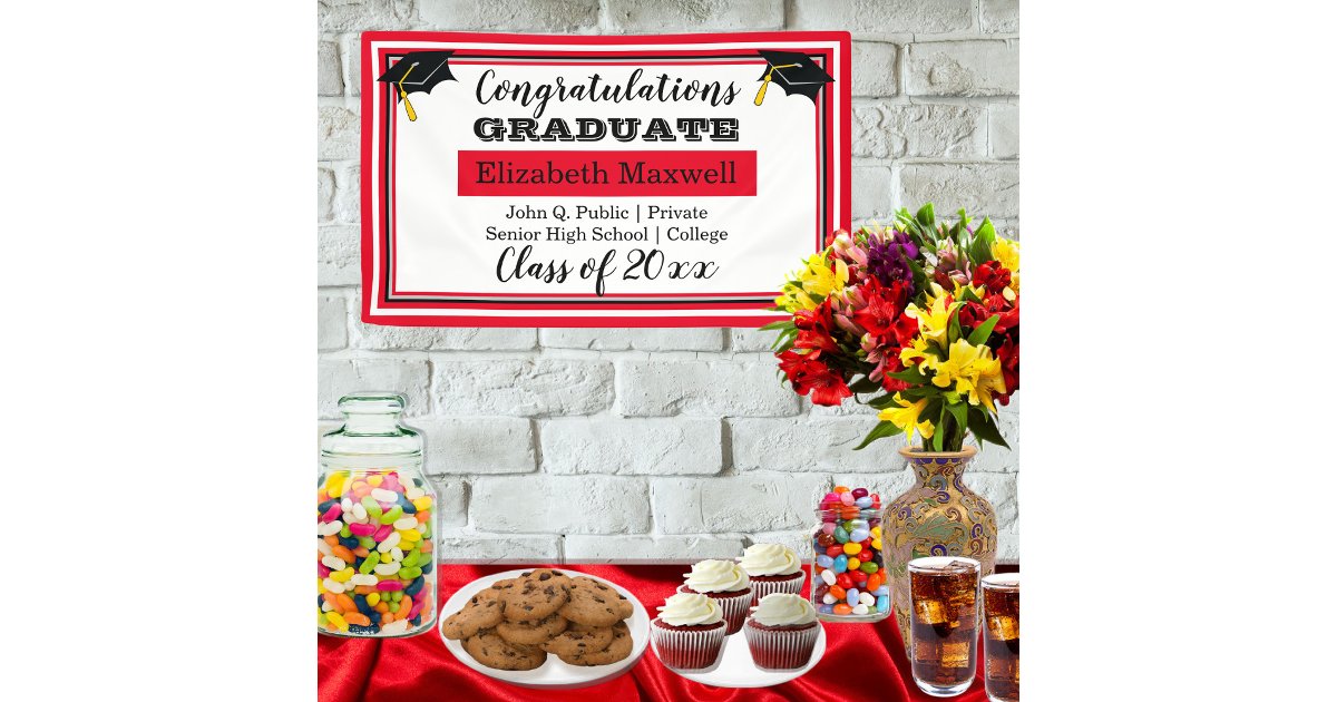Red | White Congratulations Graduate Graduation Banner | Zazzle