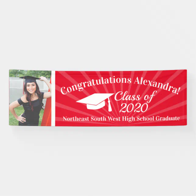 Red & White Custom Photo 8' Wide Graduation Banner | Zazzle