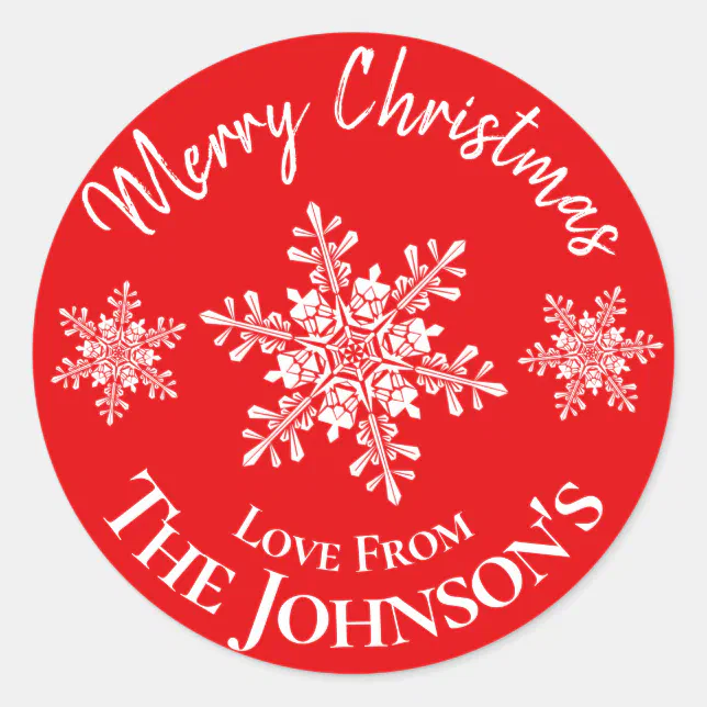 Red White Customizable Family Merry Christmas Classic Round Sticker ...