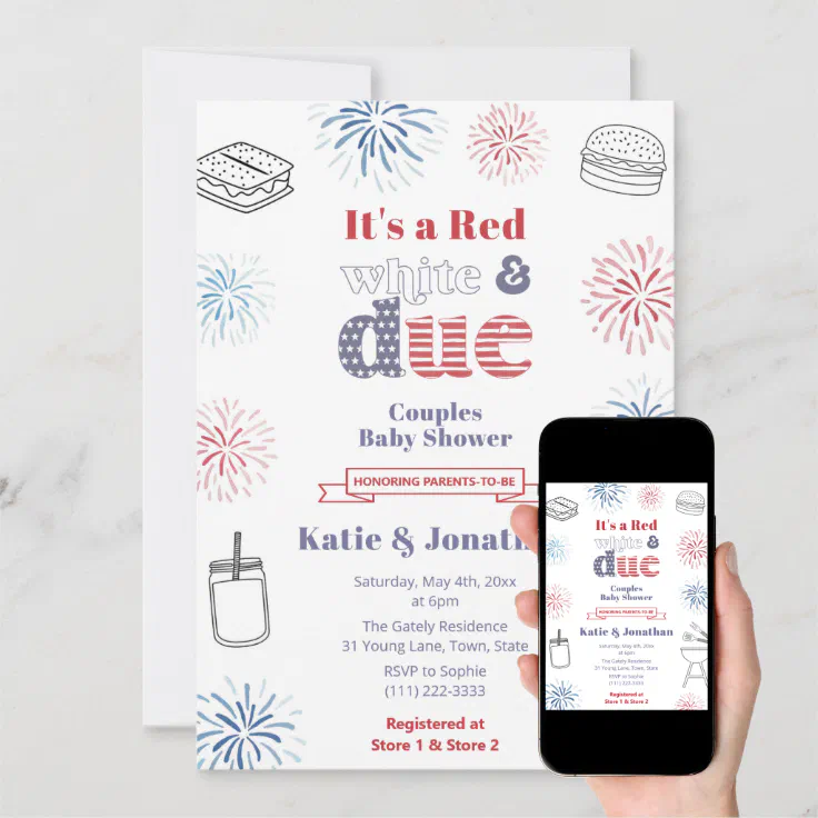 Red White Due Summer Baby Shower Party Invitation | Zazzle