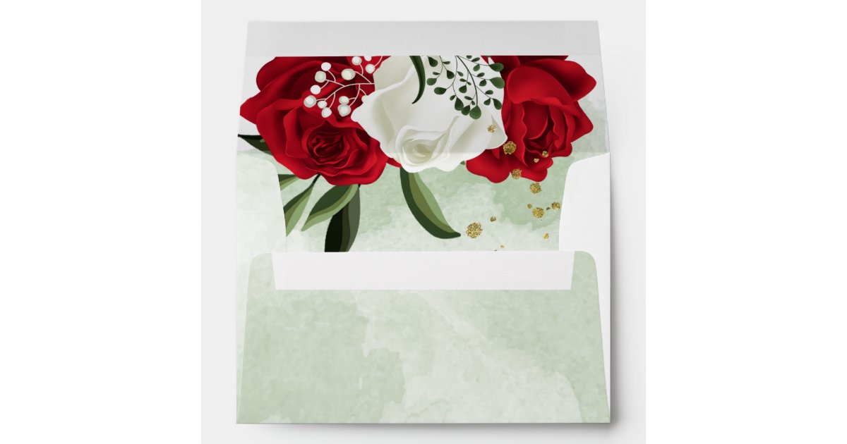 red & white flowers greenery wedding envelope | Zazzle
