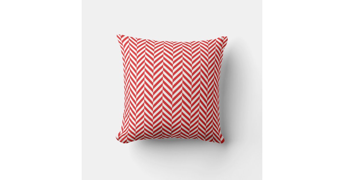 Red White Geometric Herringbone Pattern Throw Pillow | Zazzle