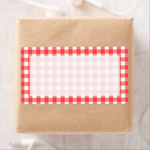 Red White Gingham Check Pattern Label | Zazzle