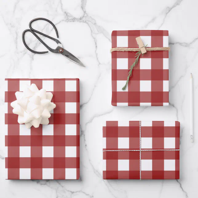 Red White Gingham Check Plaid Wrapping Paper Sheets | Zazzle