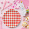Red White Gingham Pattern Paper Plates | Zazzle