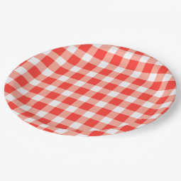 Red White Gingham Pattern Paper Plates | Zazzle