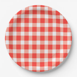 Red White Gingham Pattern Paper Plates | Zazzle