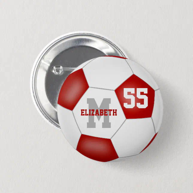 red white girls soccer personalized button | Zazzle