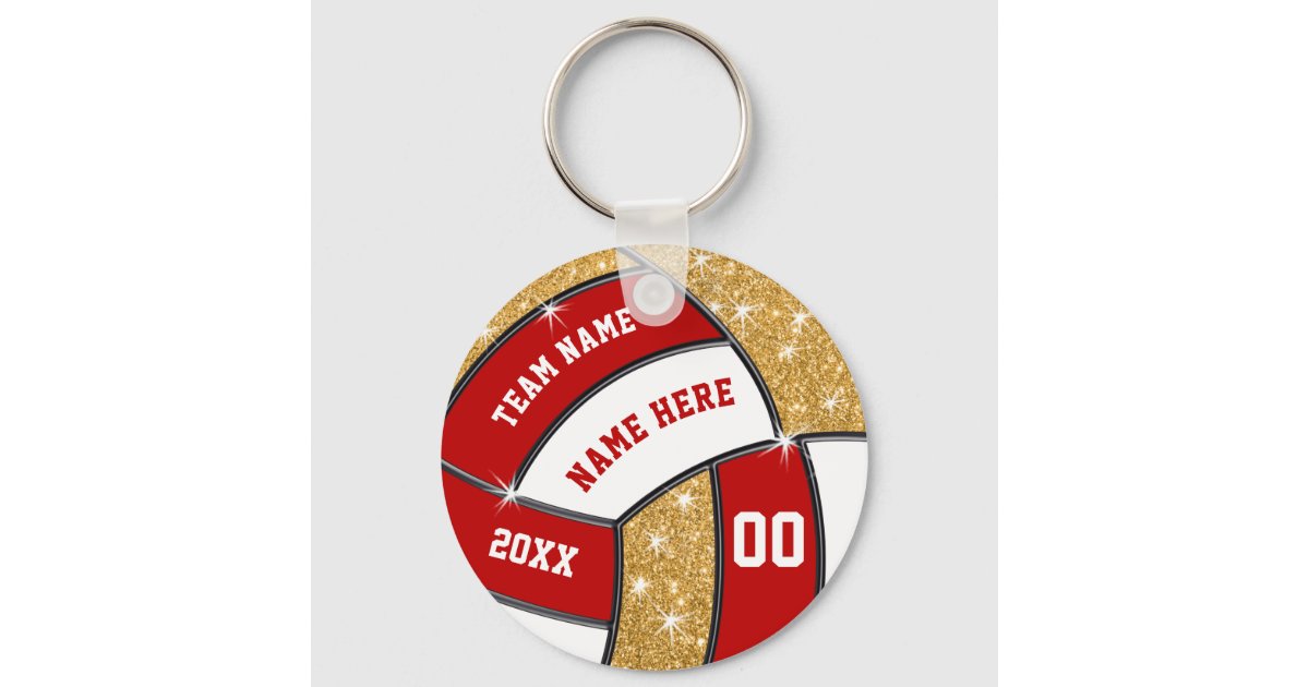 Red, White, Gold Personalized Volleyball Keychains | Zazzle