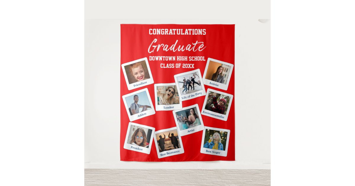 Red White Graduate Insta Photo School Nicknames Tapestry | Zazzle